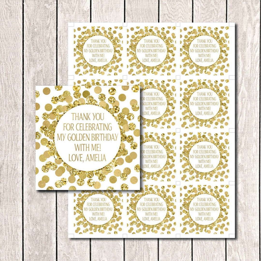 Golden Birthday Tags Thank You for Celebrating My Golden Birthday With ...