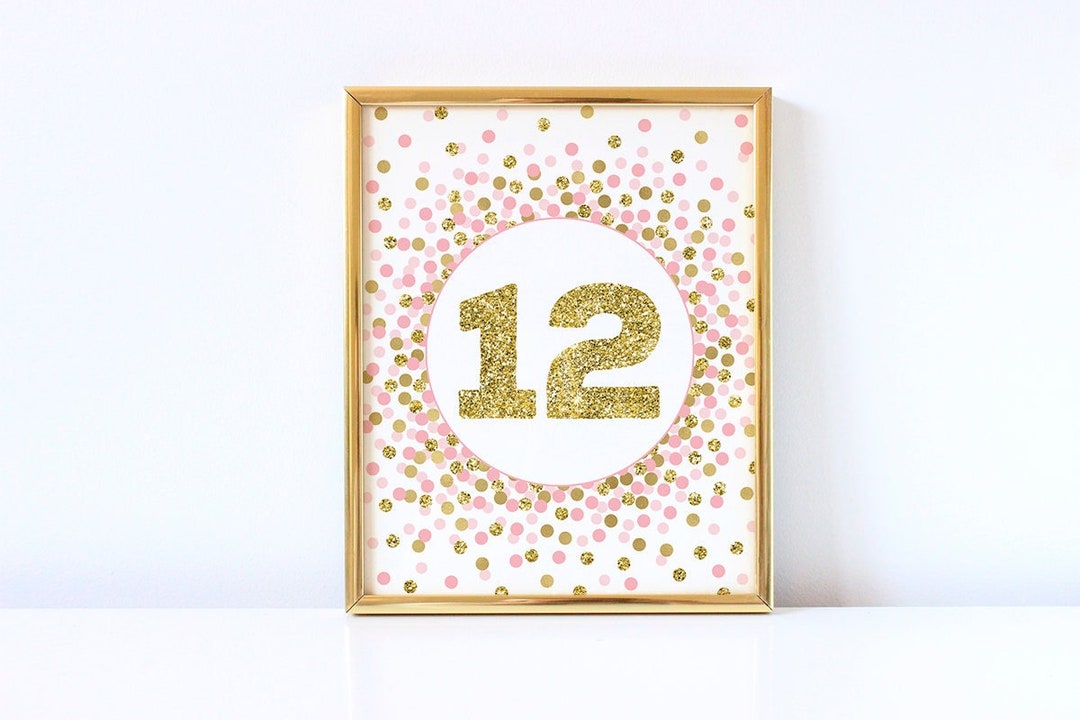 Number 12 Sign Printable Pink Gold 12th Birthday Decorations 12th ...