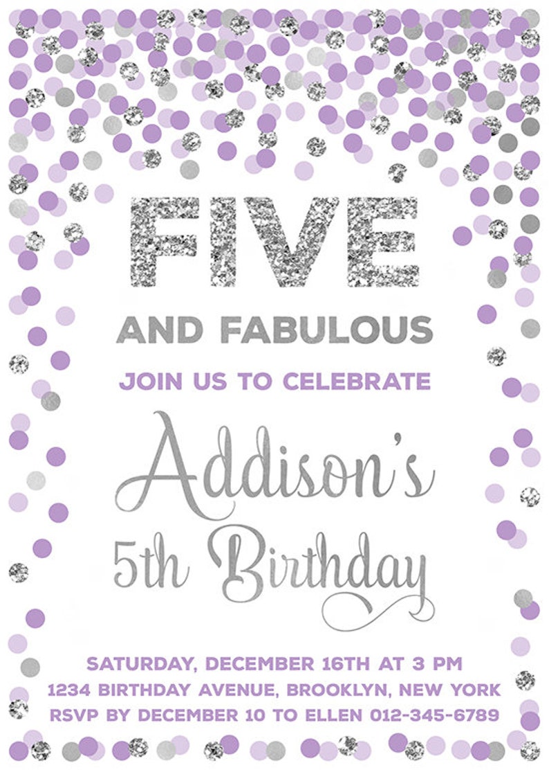 Five and Fabulous Invitation 5th Birthday Invitations for Girls ...