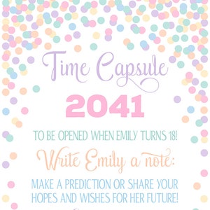 1st Birthday Time Capsule Sign and Message Card Pastel Birthday ...