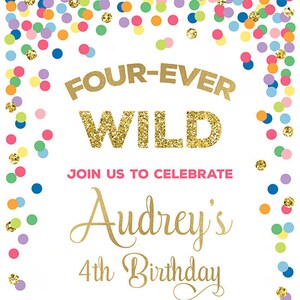 Four-ever Wild Birthday Invitation Personalized Girl 4th Birthday ...