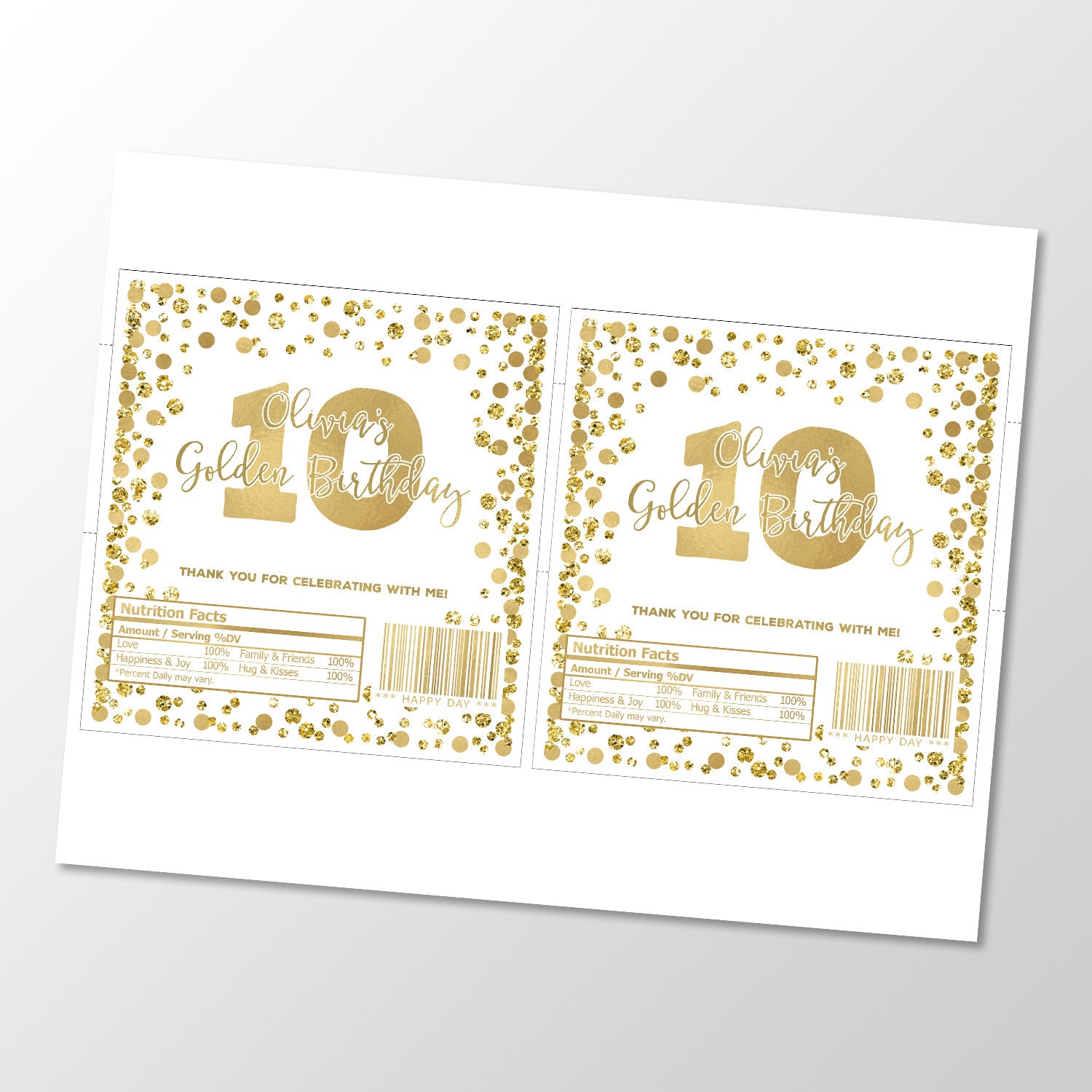 Golden Birthday Candy Wrappers Gold Glitter Birthday Favors ...