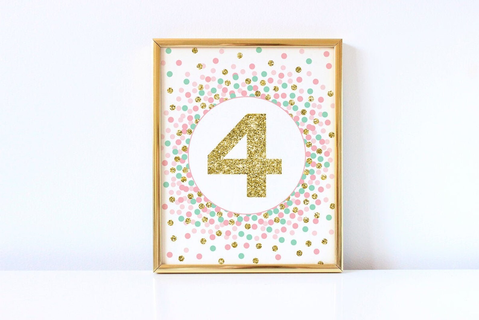 4th Birthday Decorations Pink Mint Gold Number 4 Sign - Etsy