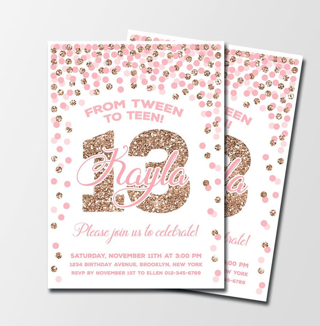 From Tween to Teen Birthday Invitation Pink and Rose Gold 13th Birthday ...
