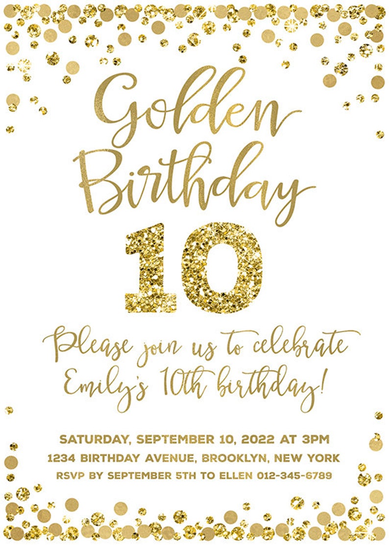 Golden Birthday Invitation Gold Glitter Birthday Invitation - Etsy