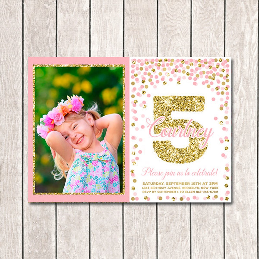 5th Birthday Invitation Printable Fifth Birthday Invite With Picture ...