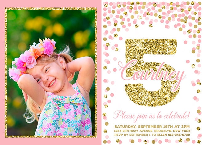 5th Birthday Invitation Printable Fifth Birthday Invite With | Etsy