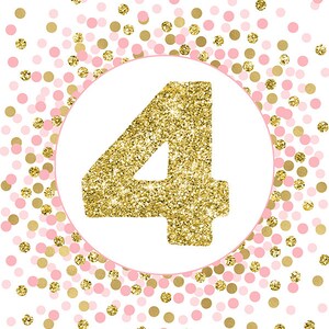 Number 4 Sign Printable 4th Birthday Decorations Pink Gold Number 4 ...