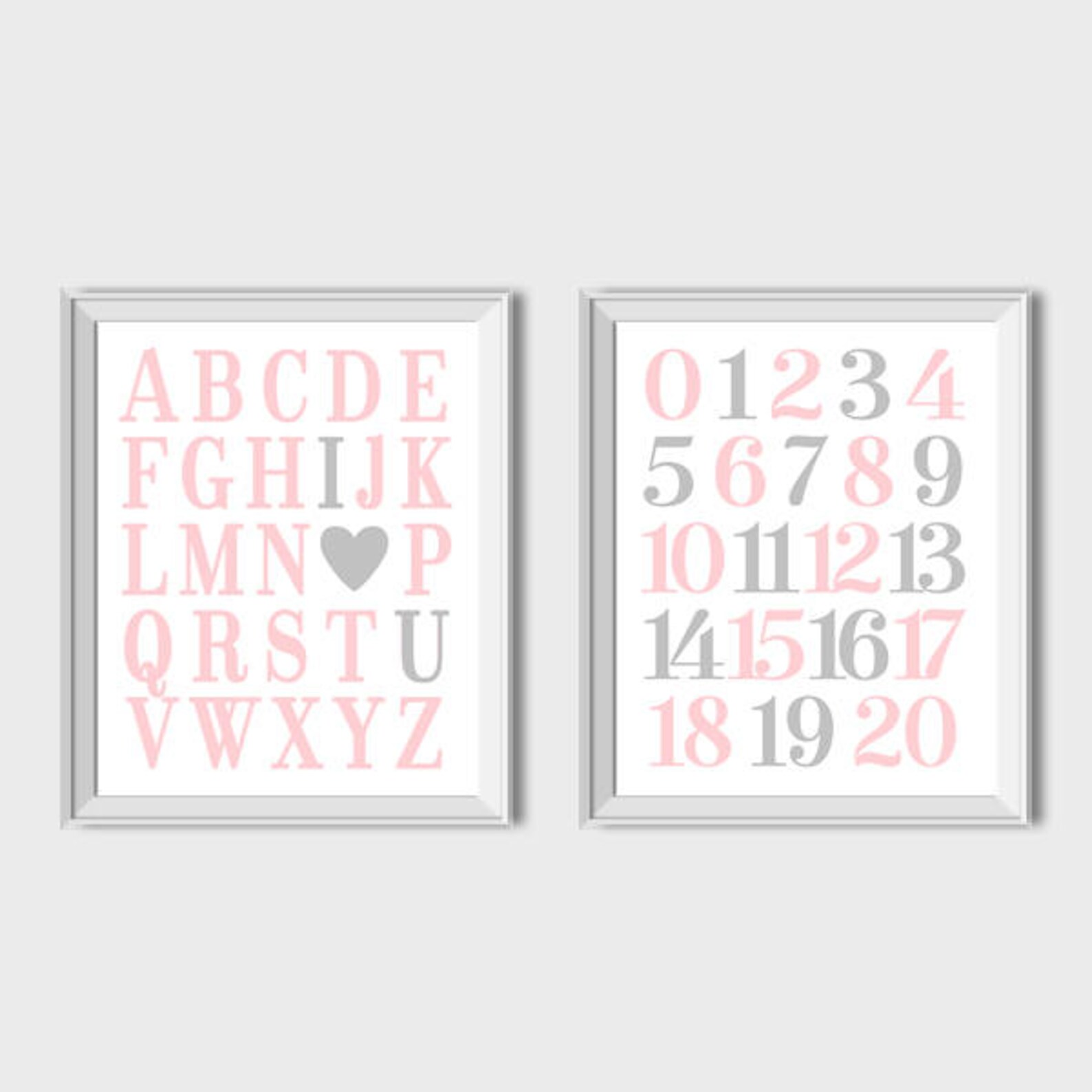 Alphabet and Numbers Print Pink and Grey Nursery Wall Art ABC | Etsy