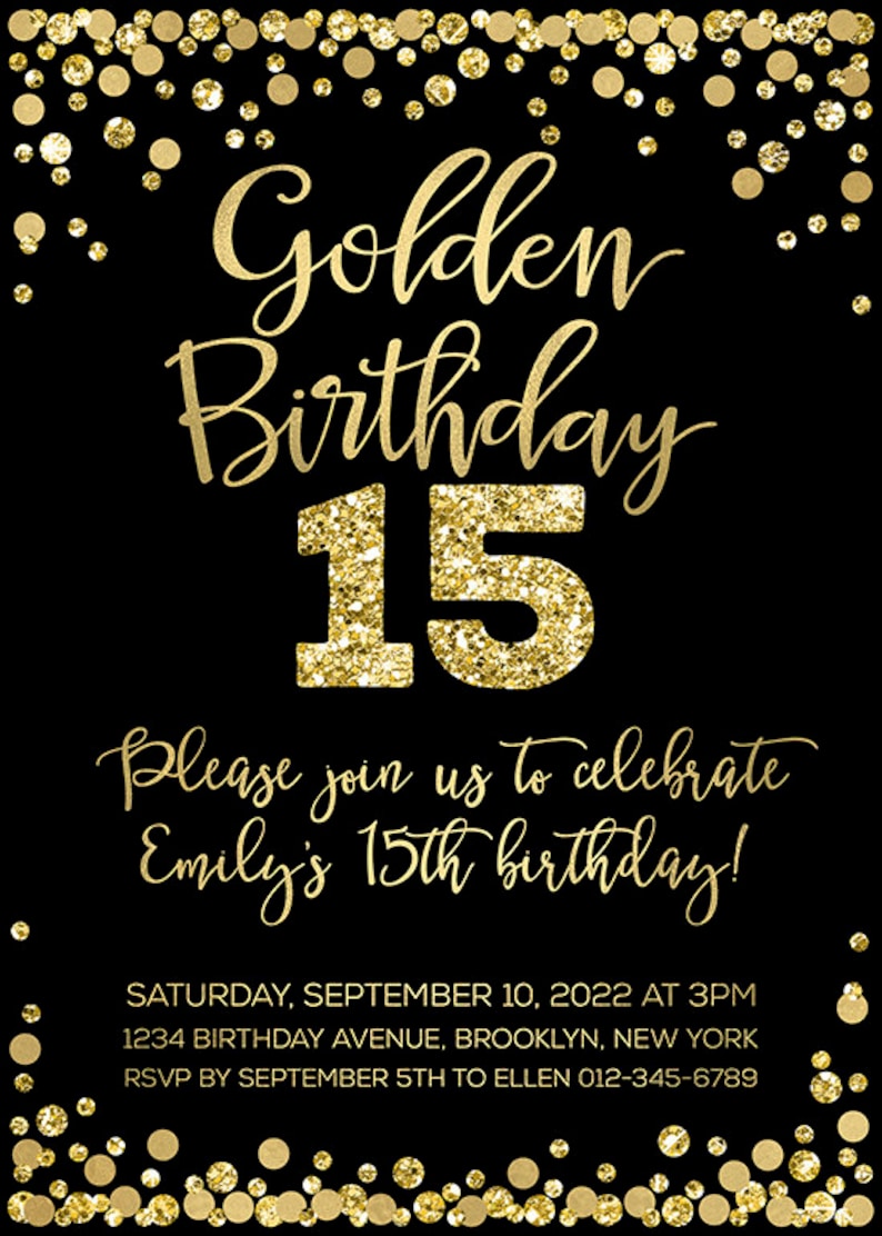 Golden Birthday Invitation Black and Gold Glitter Birthday - Etsy