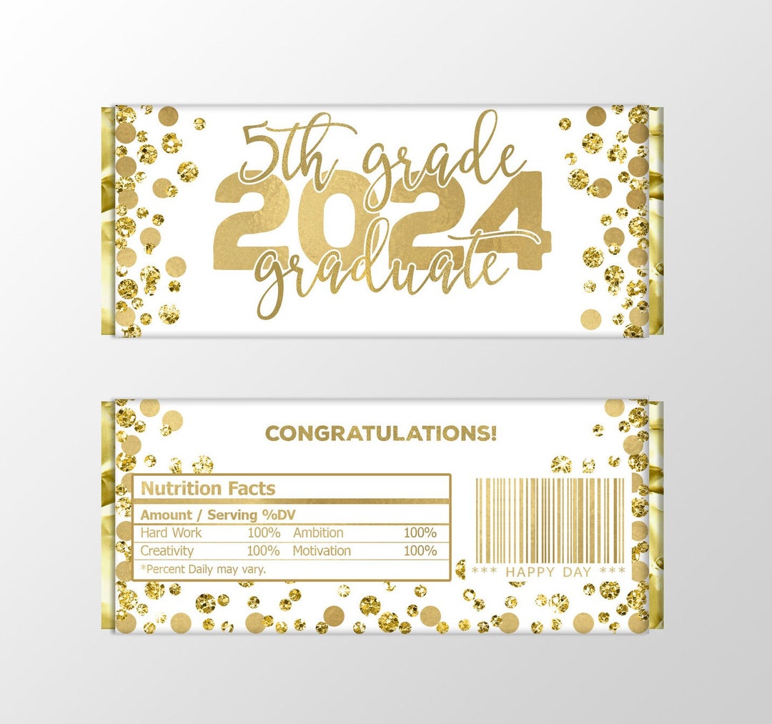 5th Grade Graduate Candy Wrappers Gold Glitter 5th Grade Treat ...