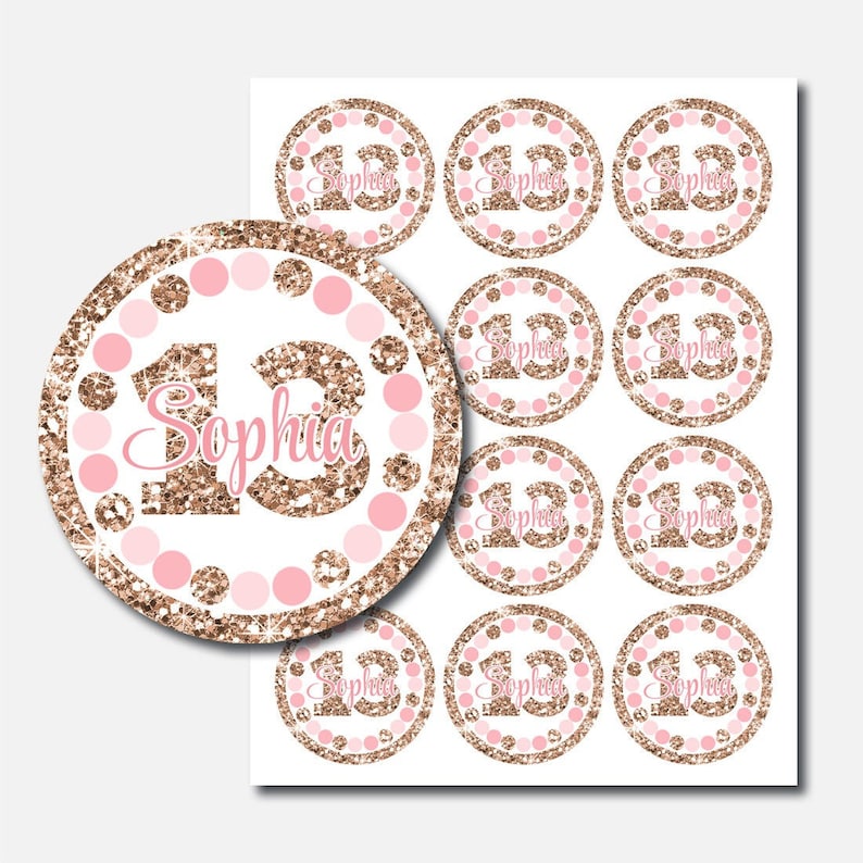 Pink and Rose Gold Round Labels Girl Birthday Tags - Etsy