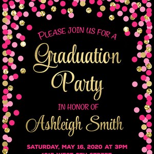 Graduation Invitation for Girl Hot Pink Gold and Black Graduation Party ...