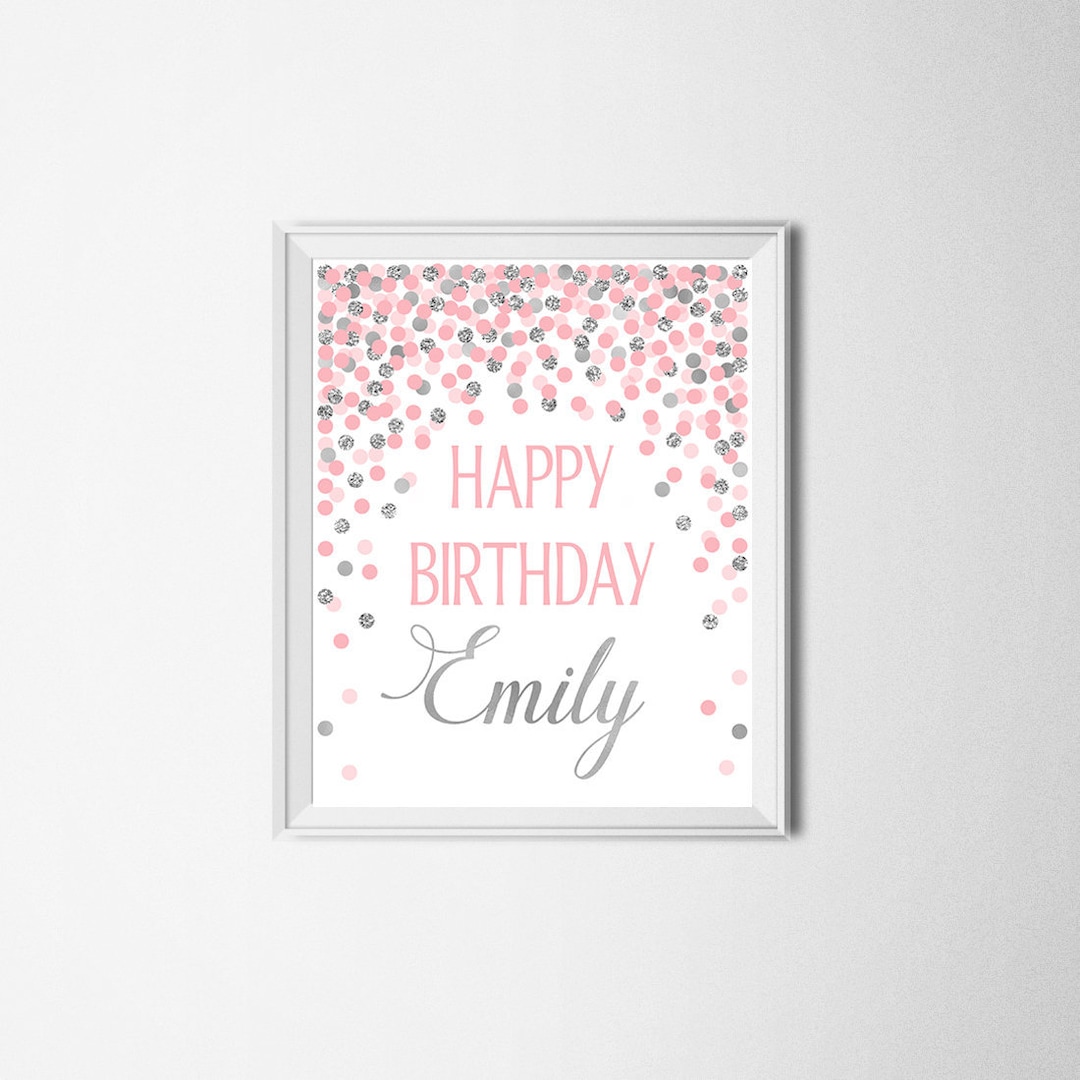 Happy Birthday Sign Pink and Silver Birthday Decorations Happy Birthday ...
