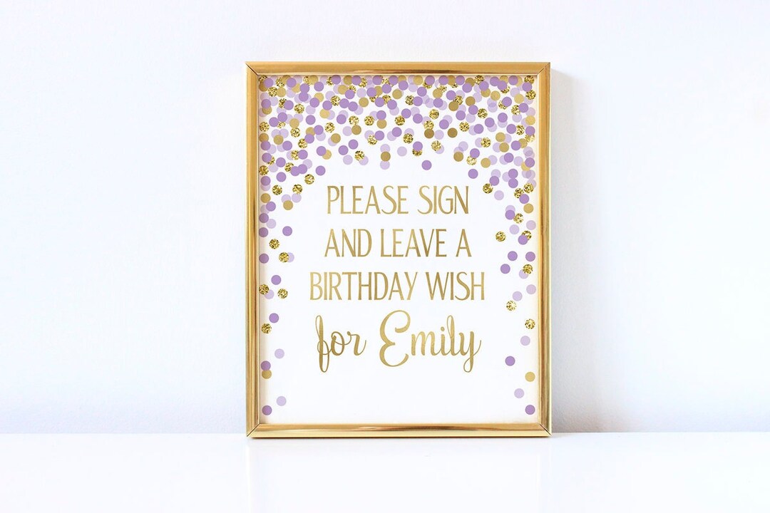 Please Sign and Leave a Birthday Wish Sign Printable Purple and Gold ...
