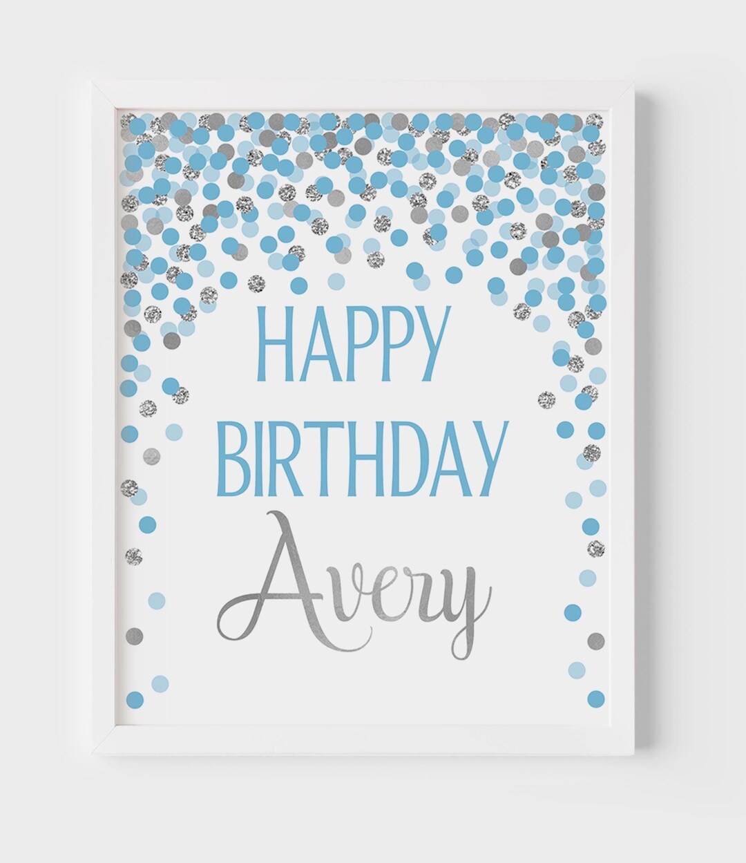 Happy Birthday Sign Printable Blue and Silver Birthday Decorations ...