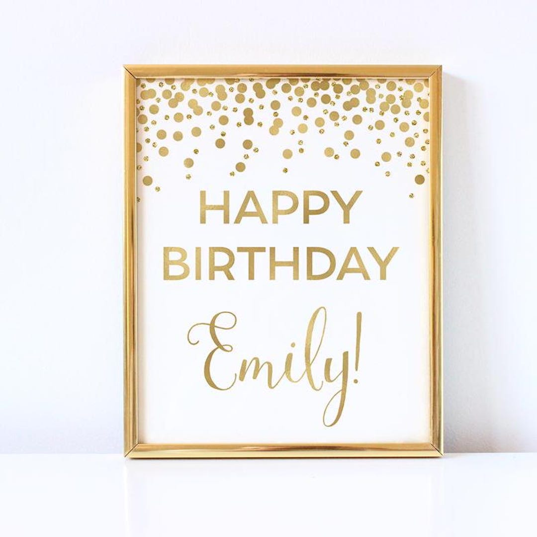Personalized Happy Birthday Sign Gold Glitter Happy Birthday Print Gold ...