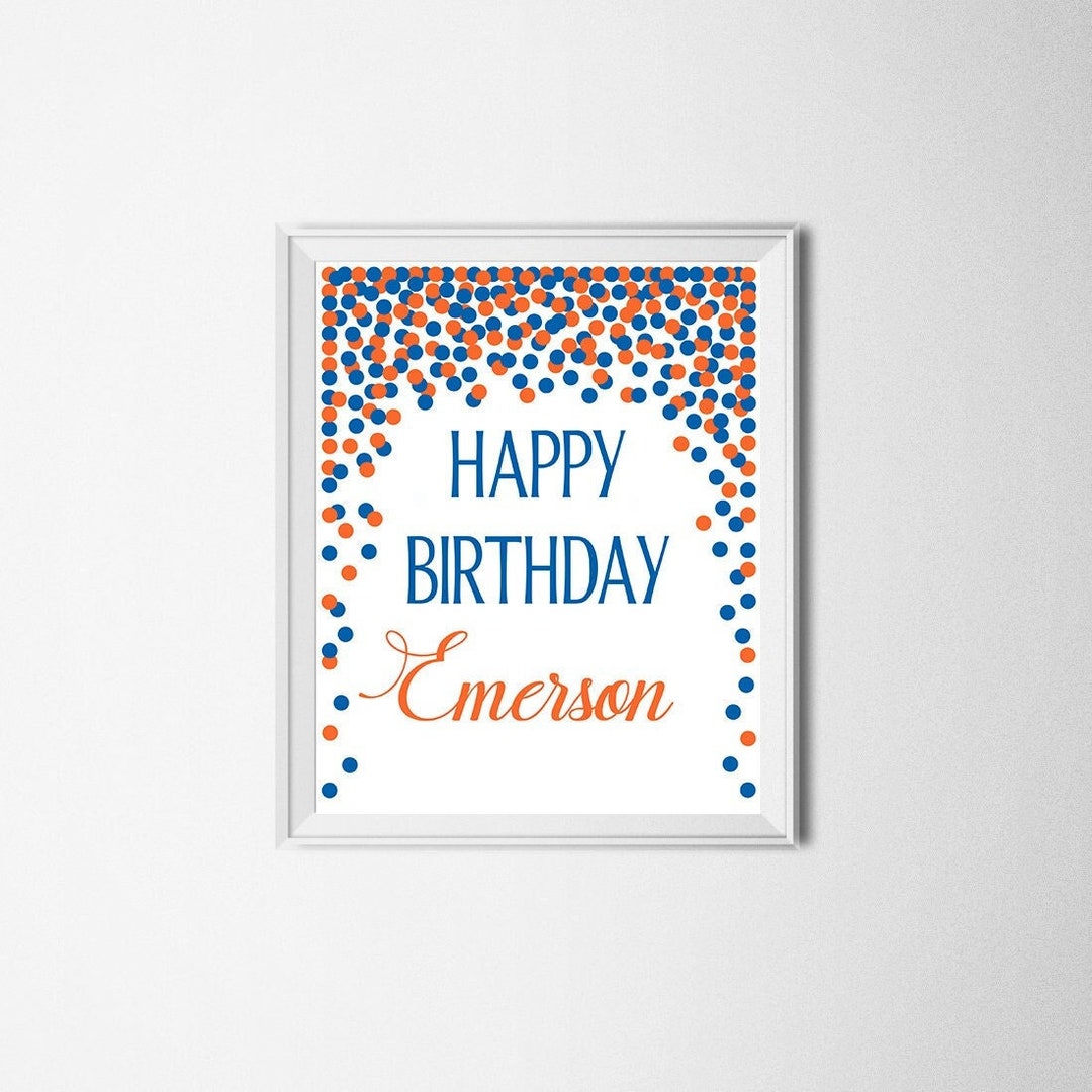Happy Birthday Sign Blue and Orange Birthday Decorations Personalized ...