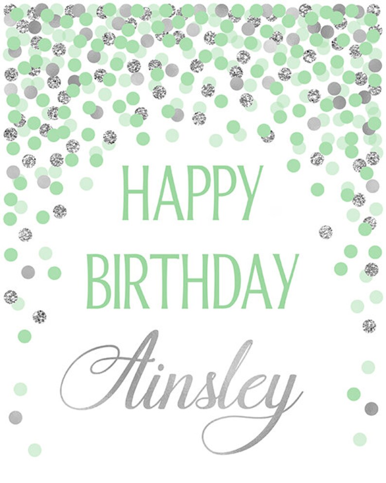 Mint and Silver Happy Birthday Sign Printable Mint Green Gray - Etsy
