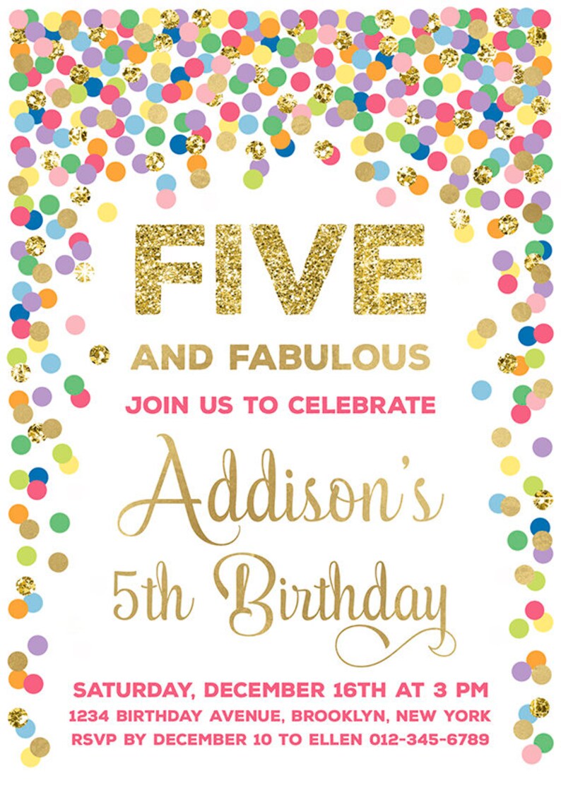 5th Birthday Invitation Personalized Five & Fabulous - Etsy