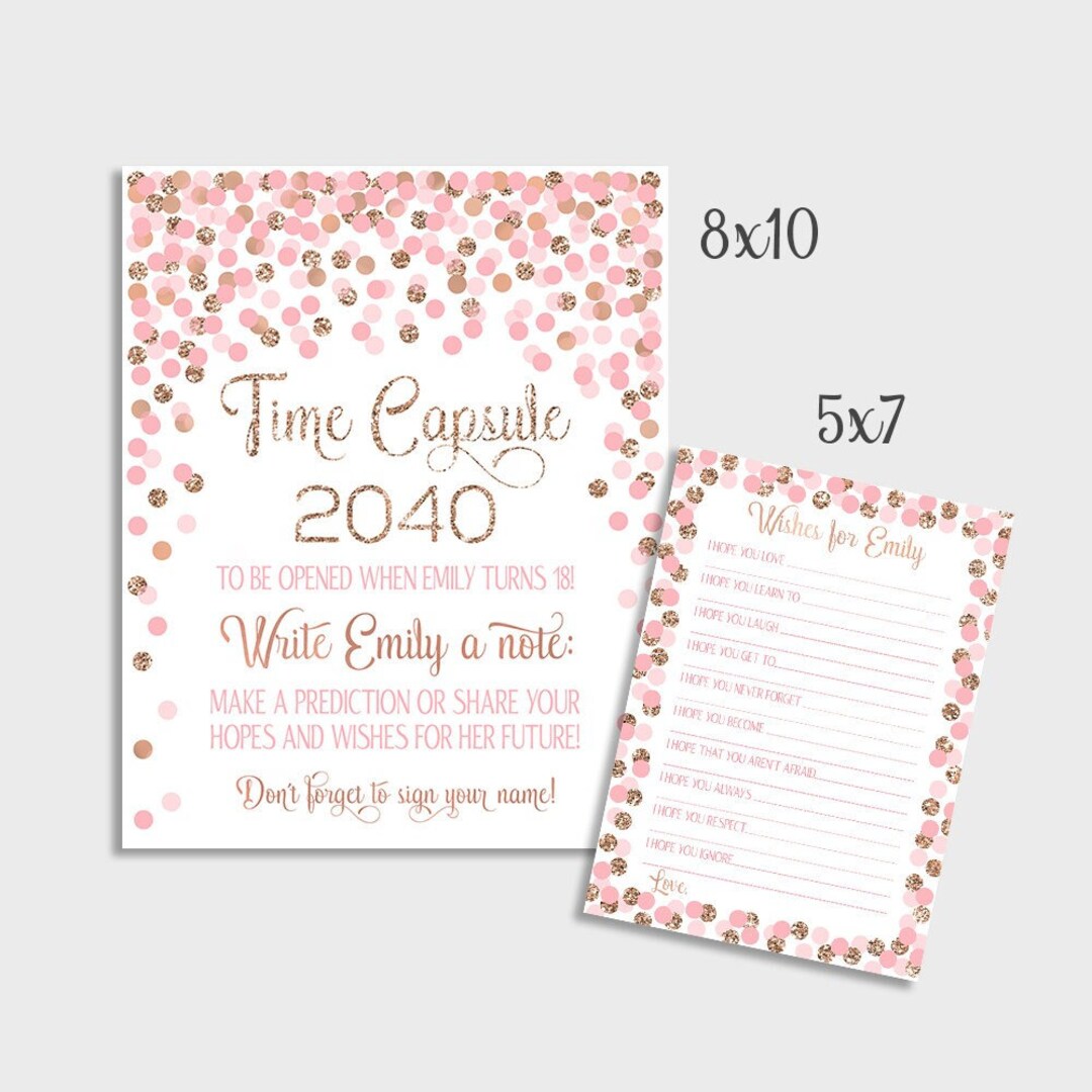 1st Birthday Time Capsule Sign and Cards Pink and Rose Gold Time ...