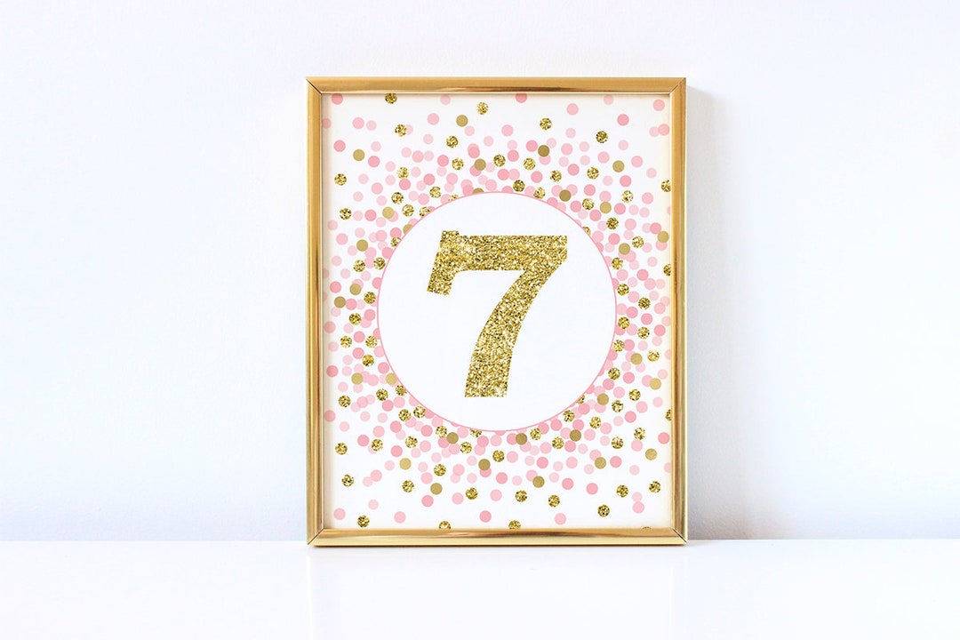 Number 7 Sign Printable 7th Birthday Party Decorations Pink and Gold ...