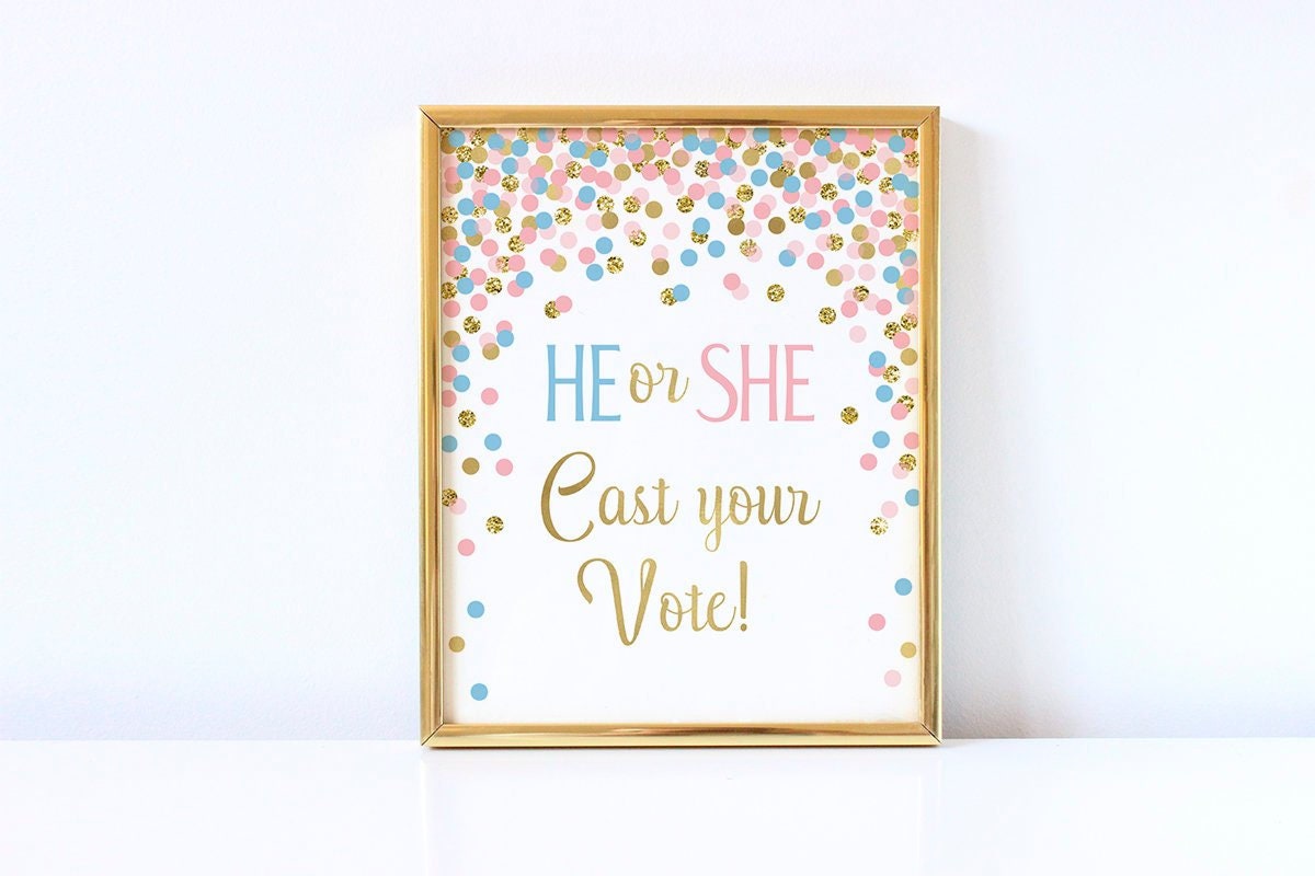 He or She Cast Your Vote Gender Reveal Sign Printable Boy or Girl Pink ...