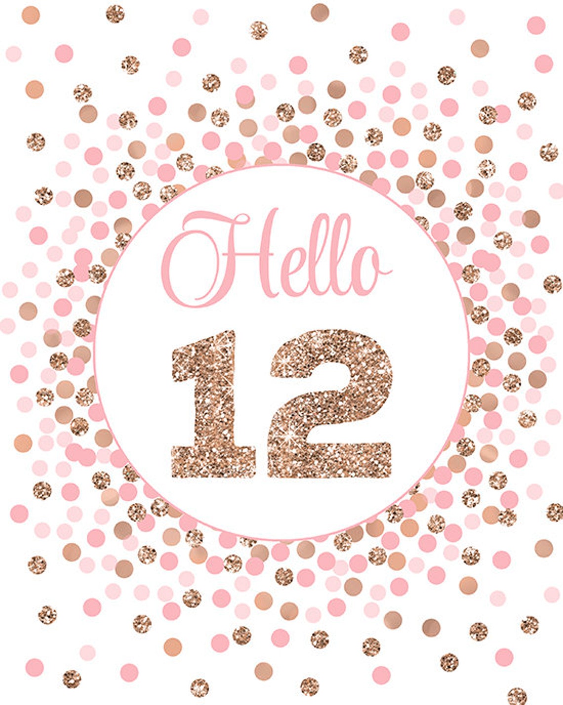 Hello 12 Sign Printable Pink and Rose Gold 12th Birthday Table - Etsy