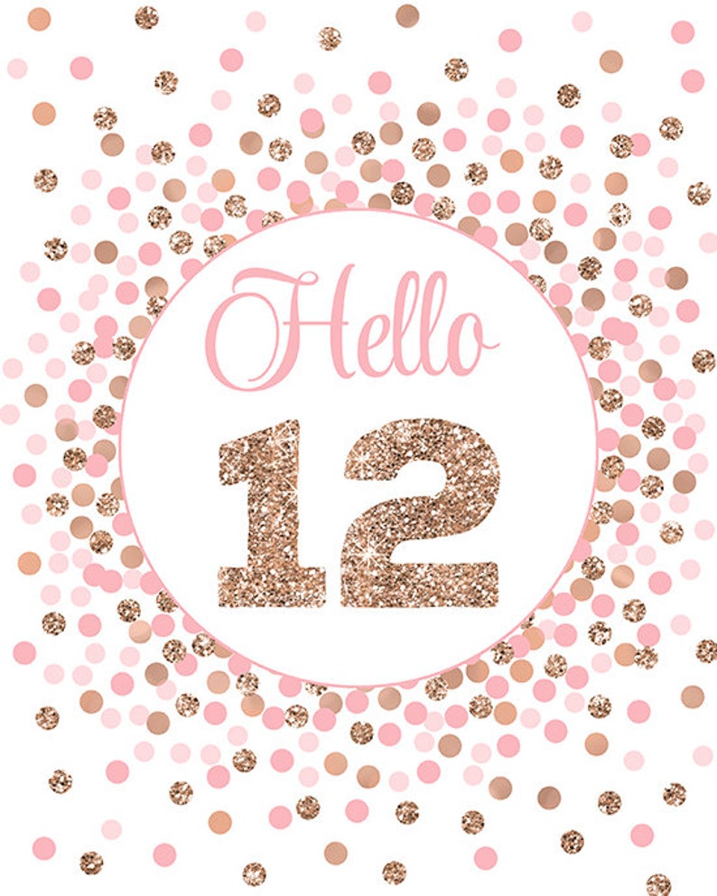 Hello 12 Sign Printable Pink and Rose Gold 12th Birthday Table - Etsy