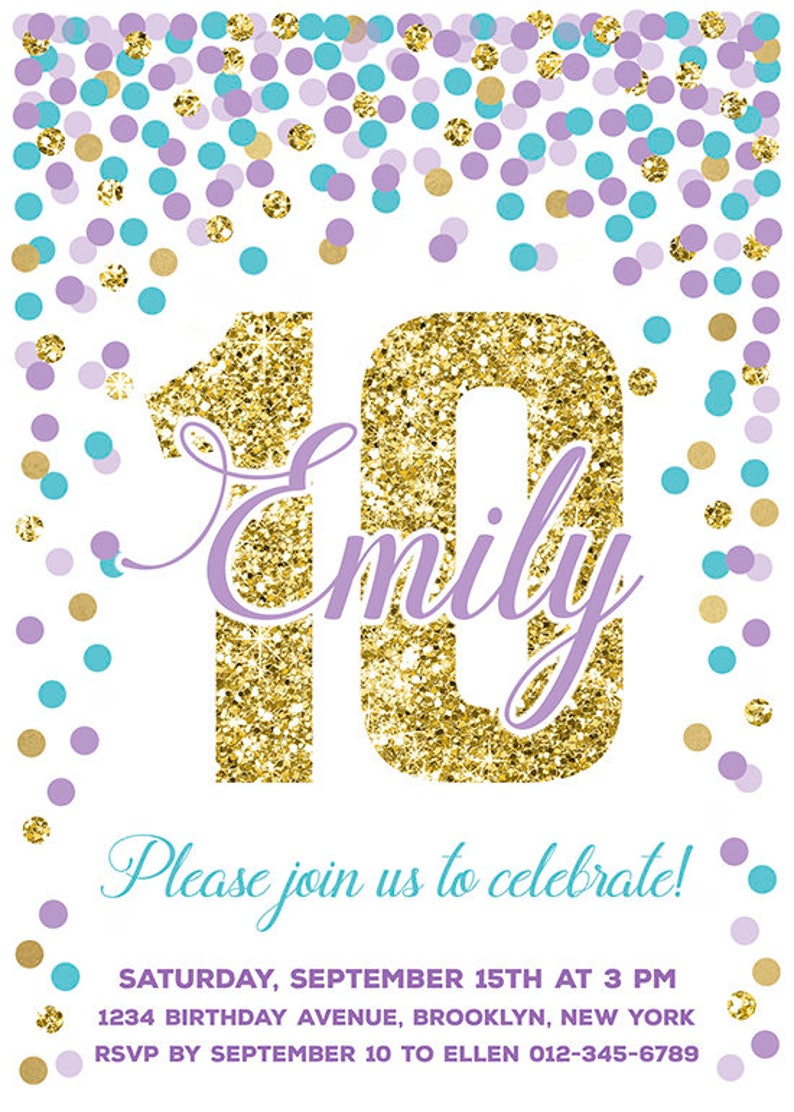 10th Birthday Invitations for Girls Printable Birthday | Etsy