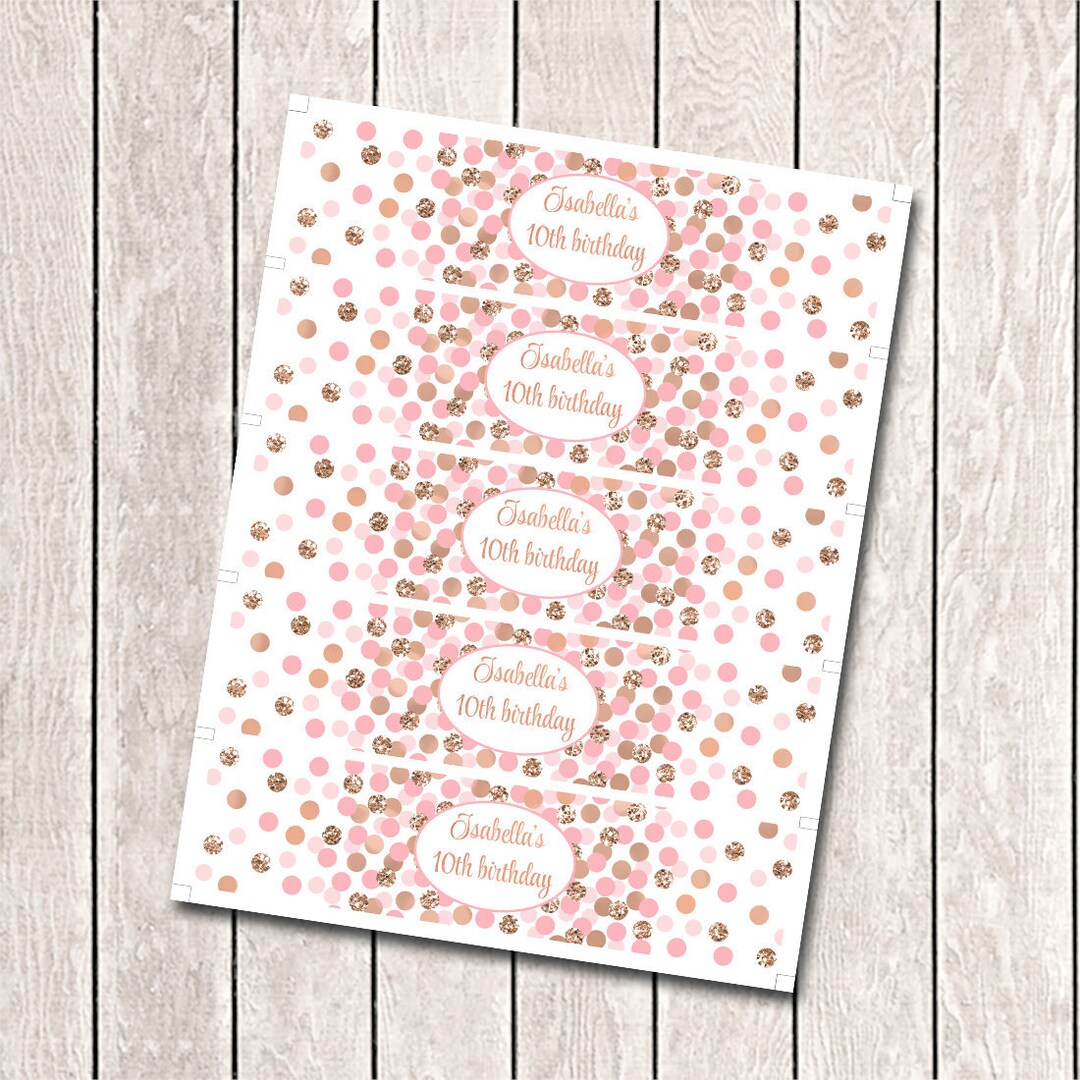 Girl Birthday Water Bottle Labels Pink Rose Gold Water Bottle Labels ...