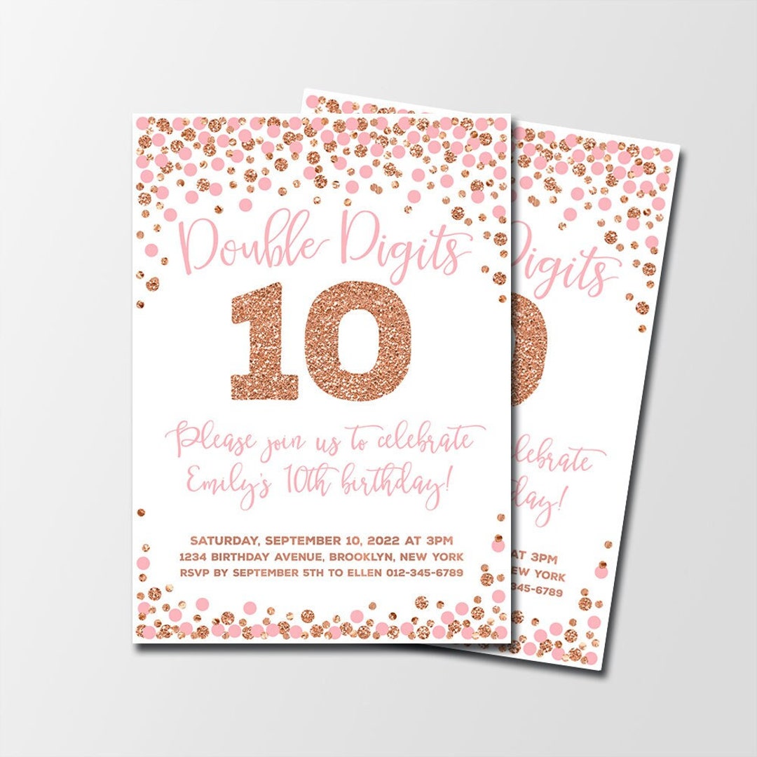 Rose Gold and Pink Double Digits Invitation Personalized Double Digits ...