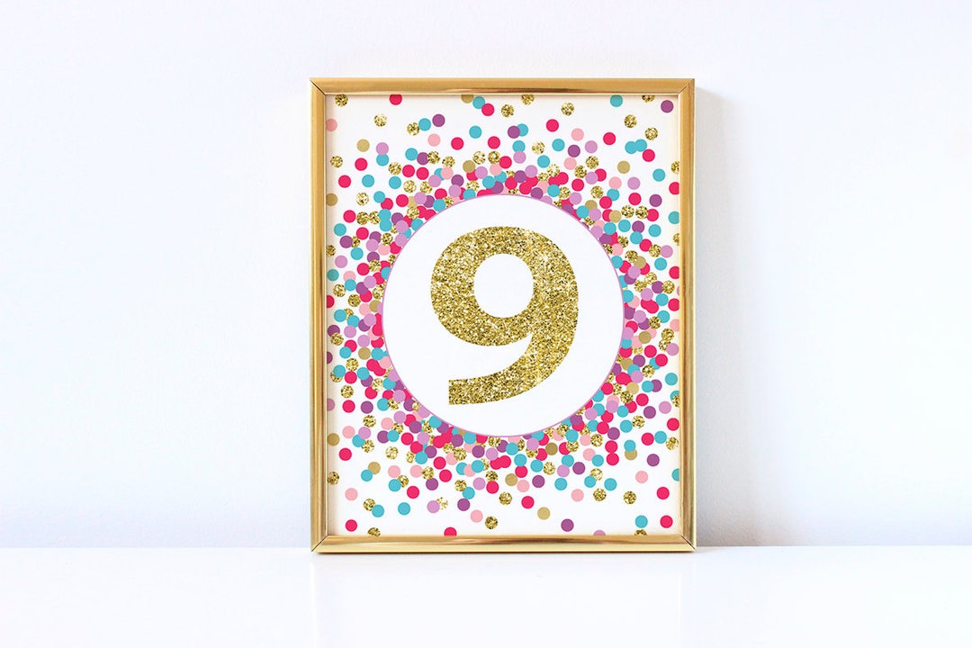 Number 9 Sign Printable Ninth Birthday Party Sign Girl 9th Birthday ...