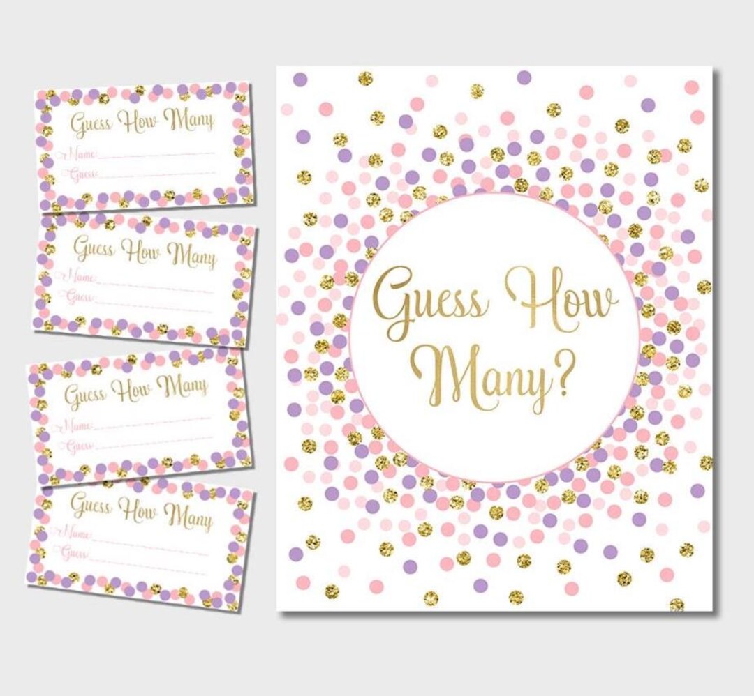 Guess How Many Sign and Cards Printable Pink Purple and Gold Birthday ...
