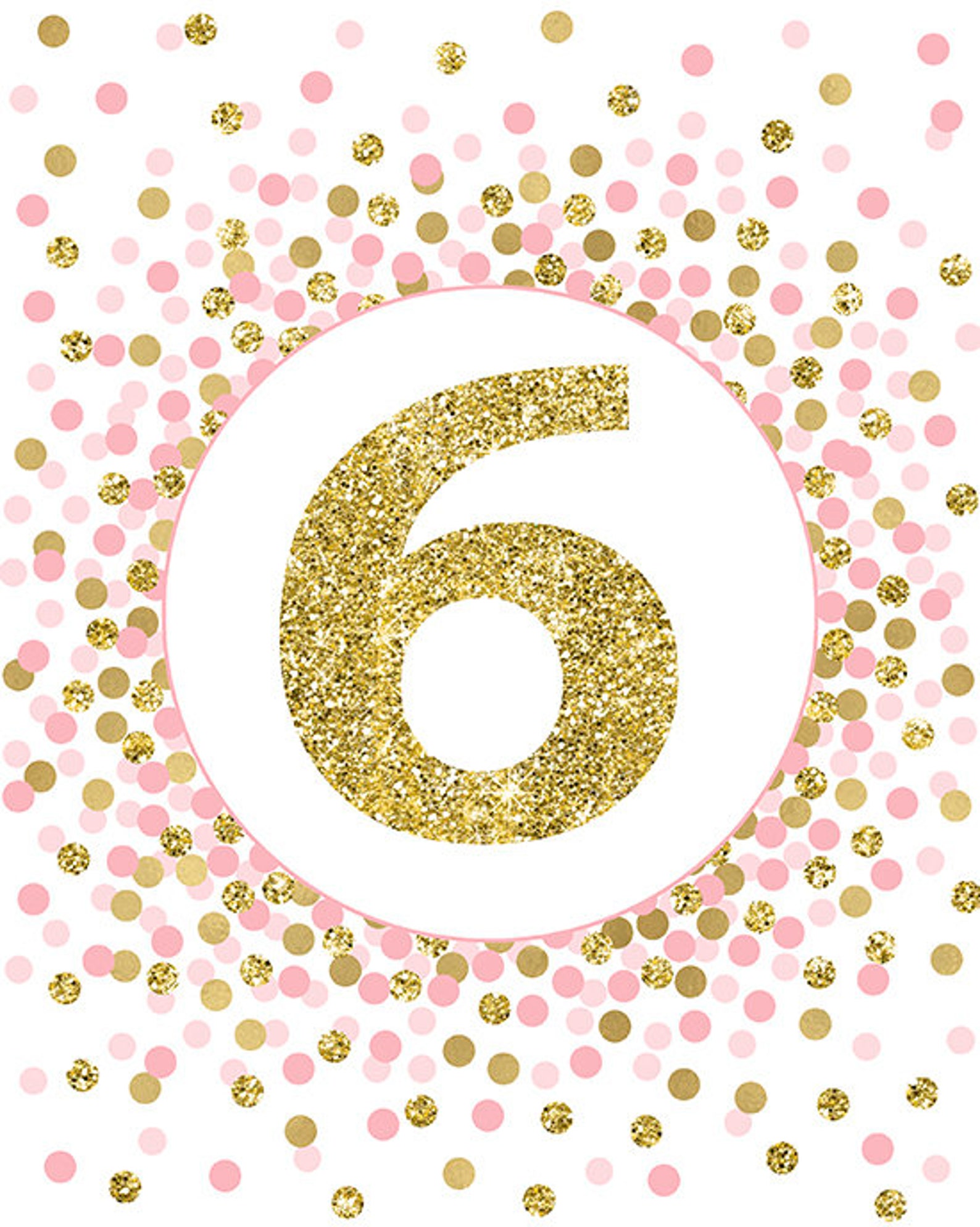Number 6 Sign Printable Pink and Gold 6th Birthday Decorations - Etsy