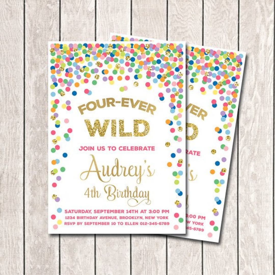 Four-ever Wild Birthday Invitation Personalized Girl 4th Birthday ...