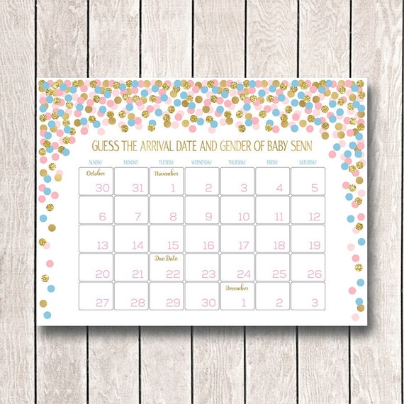 Guess the Due Date Calendar Printable Pink and Blue Guess the - Etsy