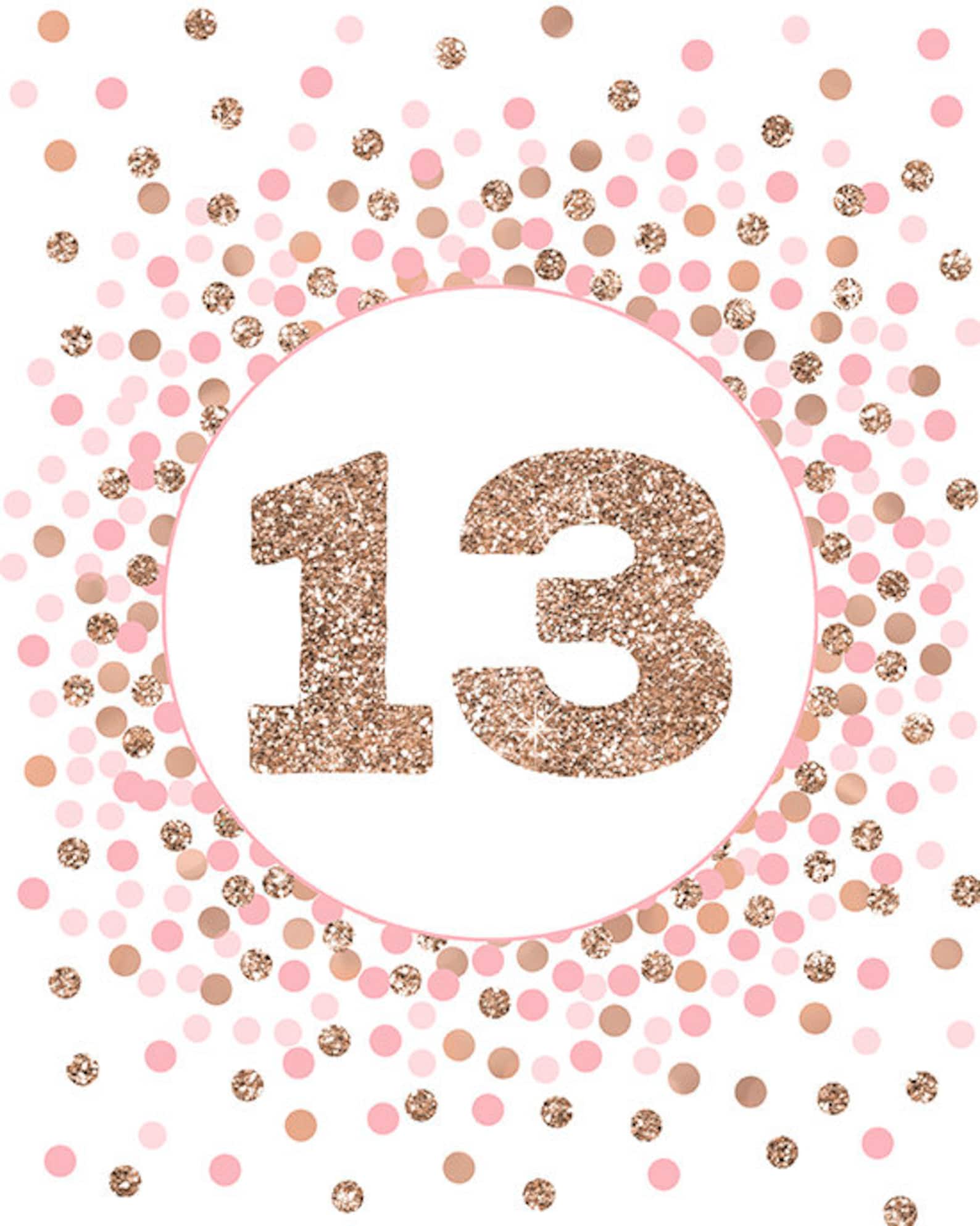 Number 13 Sign Printable Pink Rose Gold Confetti 13th Birthday Party ...
