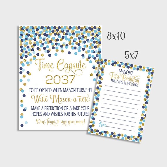 Navy Blue and Gold Time Capsule Sign and Message Cards 1st | Etsy