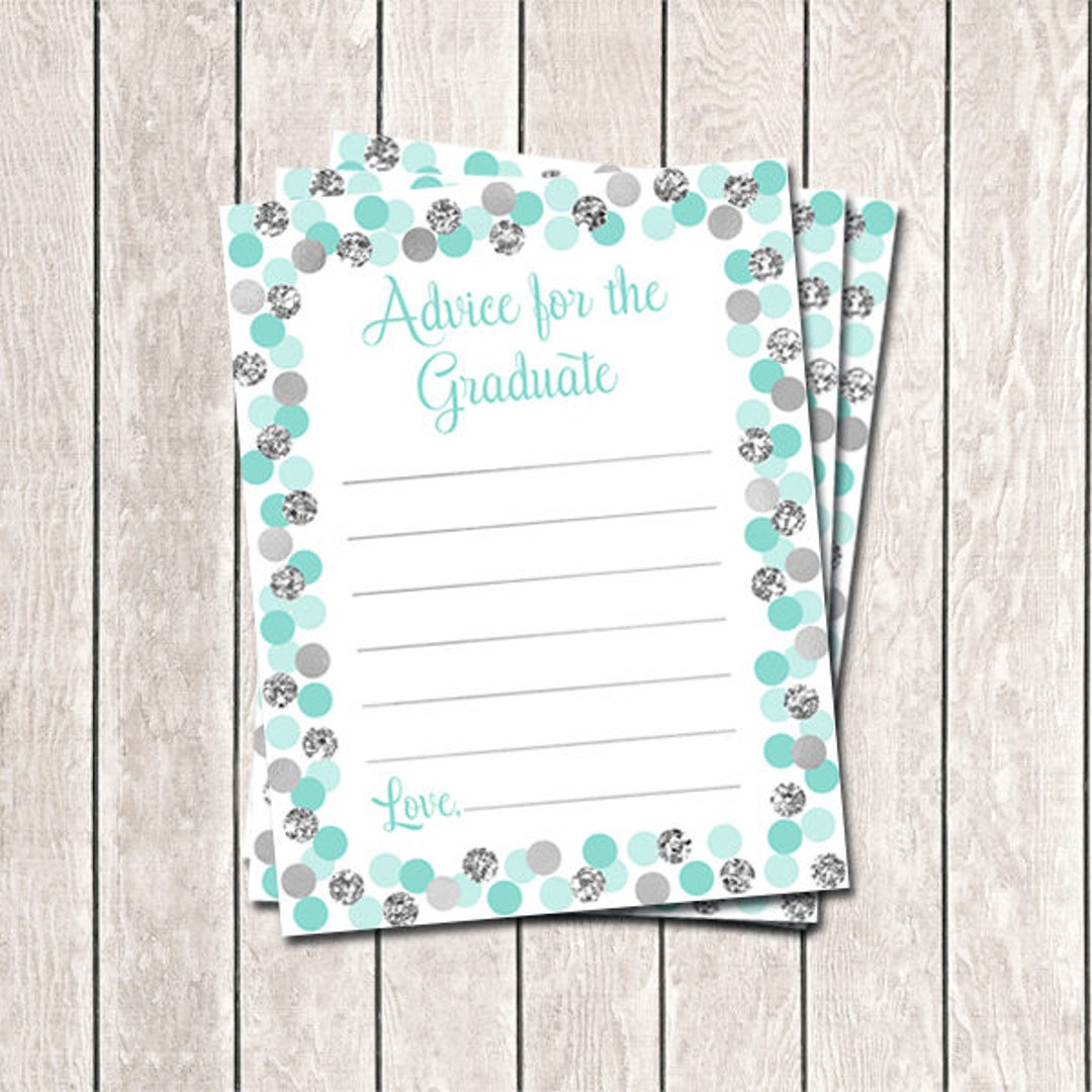 Advice for the Graduate Cards Printable Aqua/blue and Silver Confetti ...