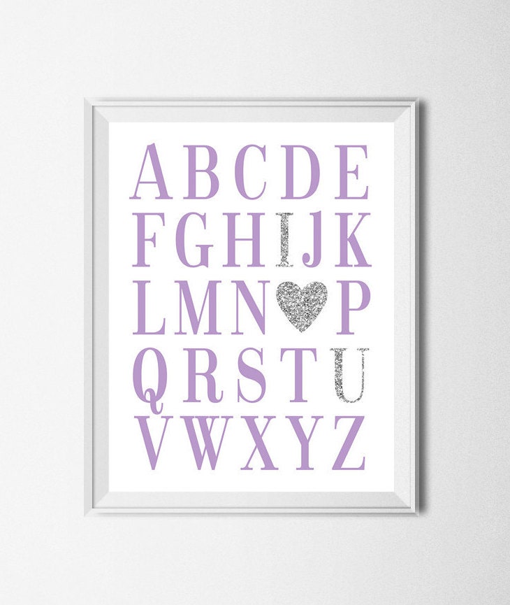ABC Print Purple And Silver Alphabet Printable Purple Gray | Etsy