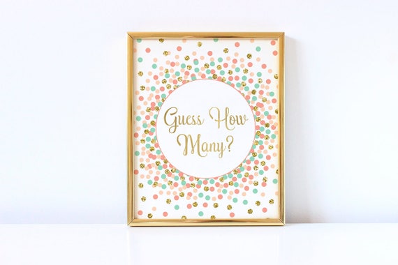 Guess How Many Sign Printable Baby Shower Game Coral Mint Etsy Finland Guess How Many Sign Printable Baby Shower Game Coral Mint Etsy Finland