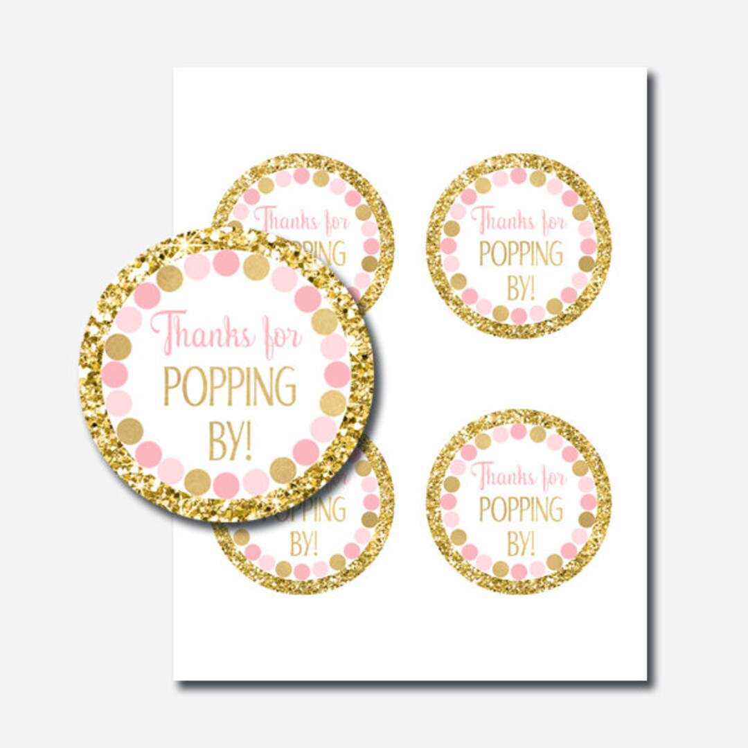 Thanks for Popping by Favor Tags 3.5x3.5 Pink and Gold Baby Shower Tags ...