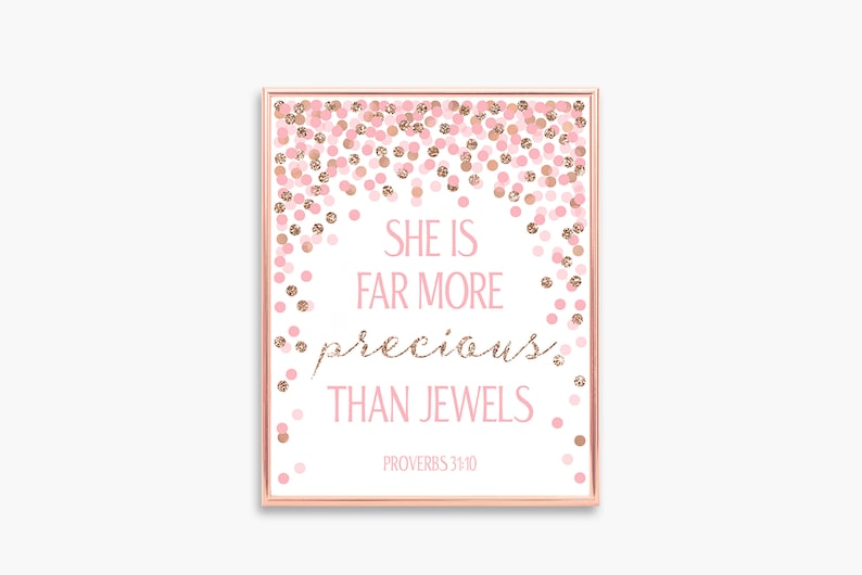 Pink and Rose Gold Bible Verse Print She is Far More Precious Than ...