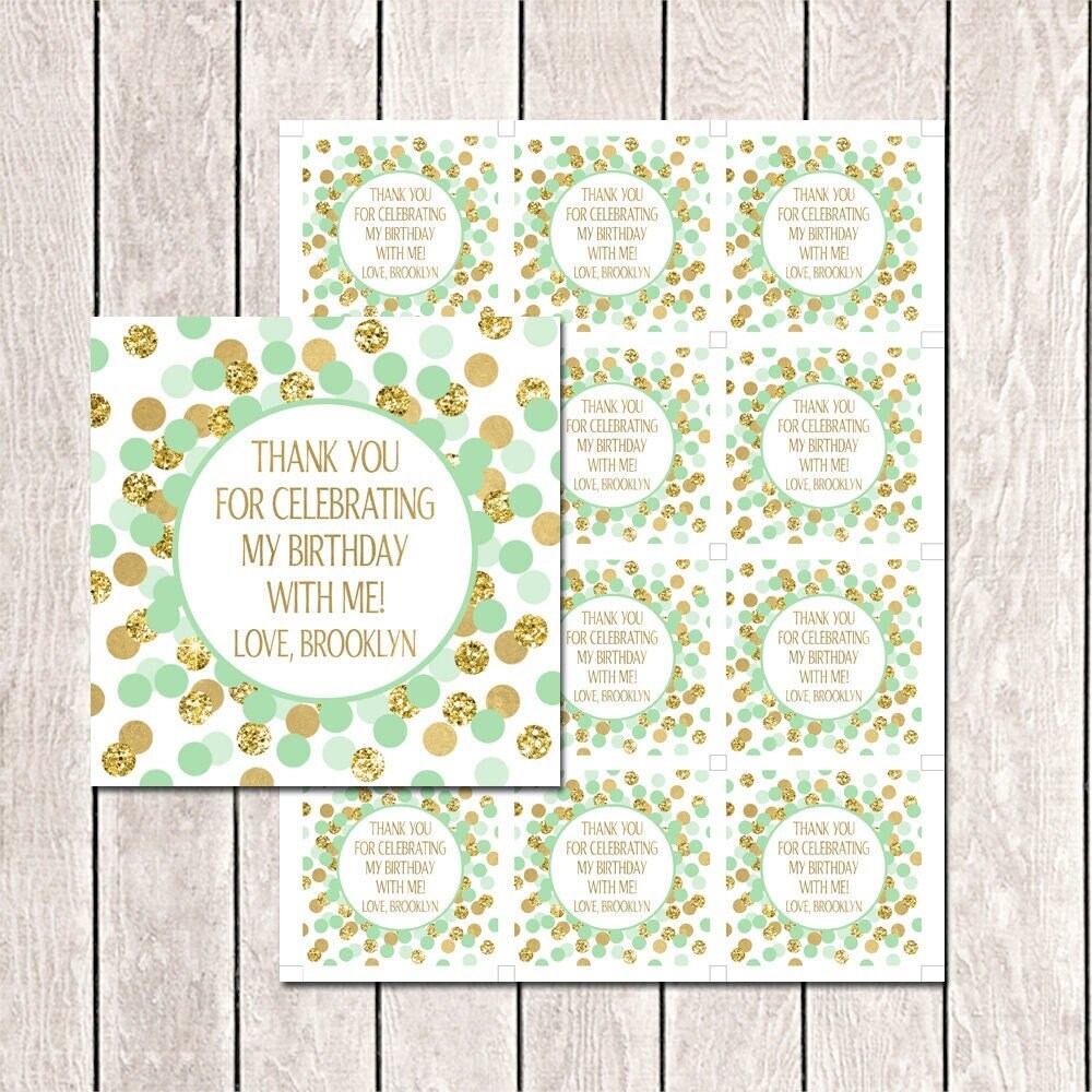Mint and Gold Favor Tags Printable Birthday Thank You Tags Thank You ...