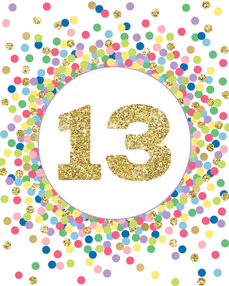 Number 13 Sign Printable Rainbow and Gold Number 13 Print | Etsy