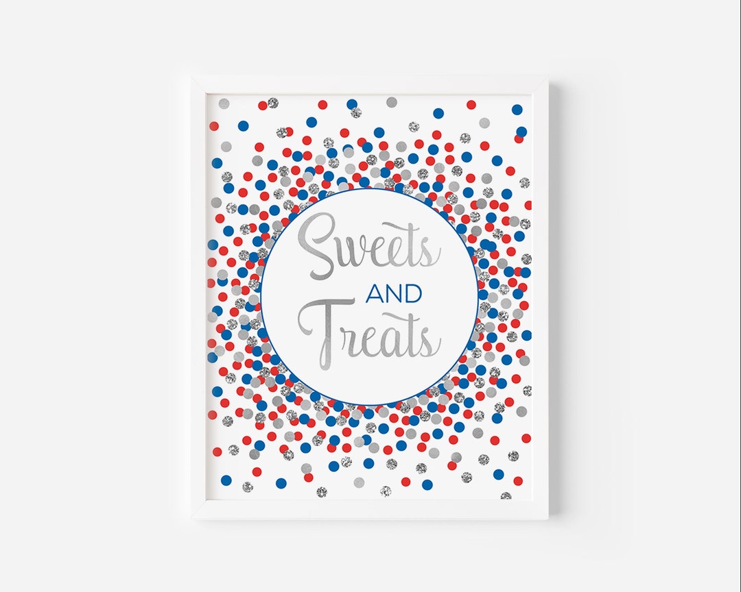 Sweets and Treats Printable Sign Blue Red and Silver Sweet Treats Print ...