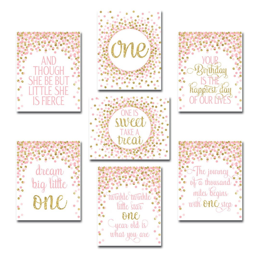 First Birthday Party Decor Set of Prints 1st Birthday Party Signs Pink ...