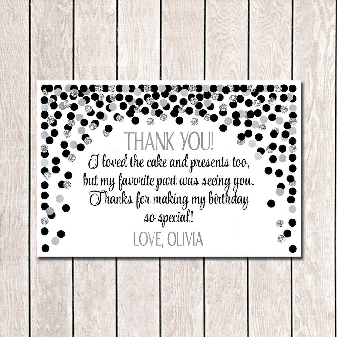 Black and Silver Birthday Thank You Cards 4x6 Personalized Thank You ...