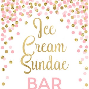 Ice Cream Sundae Bar Sign Printable Dessert Bar Sign Pink and Gold ...